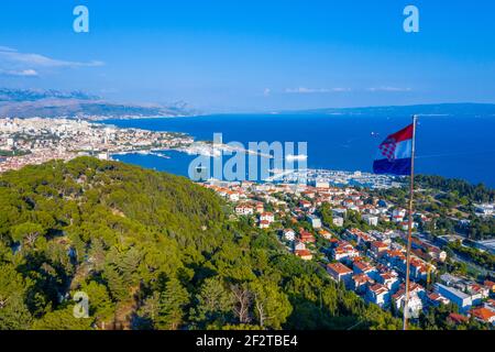 Croatian flag waving at Marjan hill with Split in Background, Croatia ...