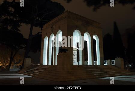Night view of the Mausoleo Ossario Garibaldino erected in 1941 on the ...