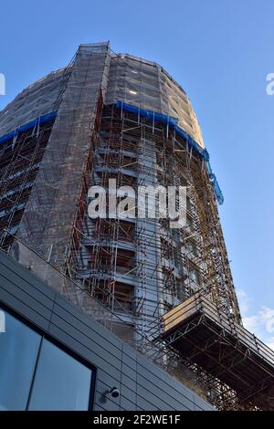 Newish private high rise tower building with flats having cladding ...