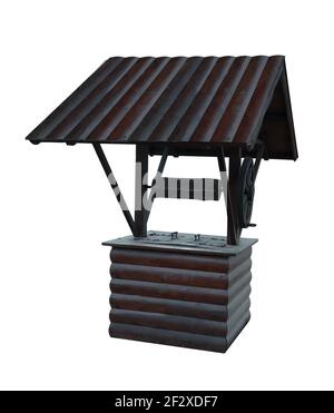 Stone well with a wooden roof and a bucket of water in beautifully ...