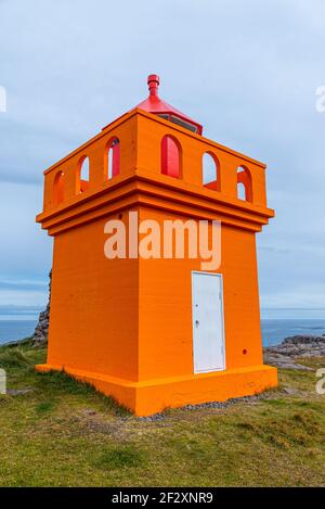 Orange Hafnarnes Lighthouse on Iceland Stock Photo - Alamy