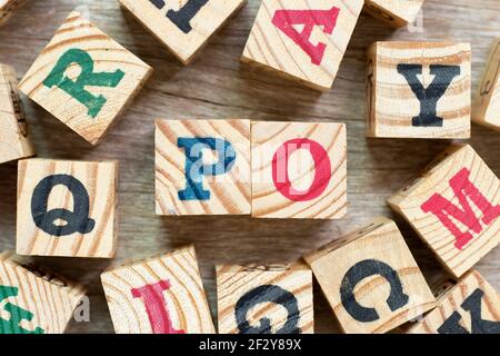 Alphabet letter in word PO (Abbreviation of purchase order) on wood ...