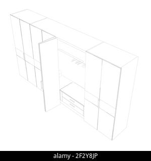 The outline of the wardrobe. Hangers in an empty closet. Vector ...