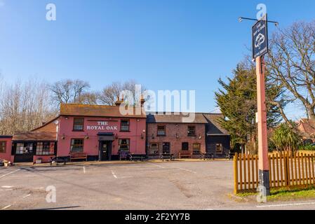The Royal Oak pub in winter, Whatcote, Warwickshire, England, UK Stock ...