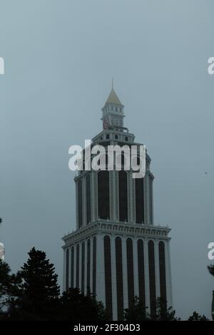 Batumi, Georgia - 26 March 2016: Alphabetic Tower covered with fog, low ...