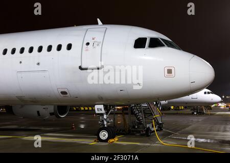 Stuttgart, Germany - November 27, 2018: IAE V2527-A5 engine on an ...