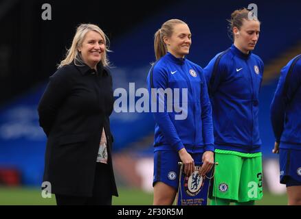 Chelsea manager Emma Hayes (left) with assistants Denise Reddy and ...