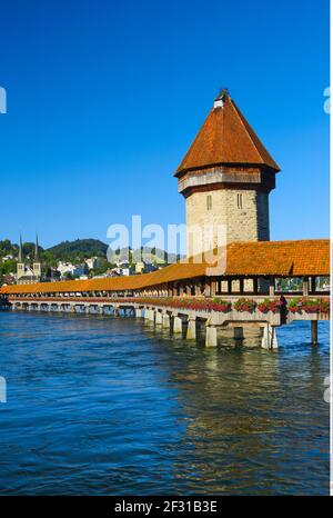 Historic Kapell Bridge, Water Tower and Hofkirche Church (in background ...