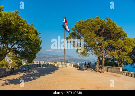 Croatian flag waving at Marjan hill with Split in Background, Croatia ...