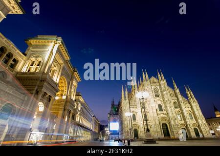 Milan, Italy - August 30, 2017: long exposure shot of Piazza del Duomo ...