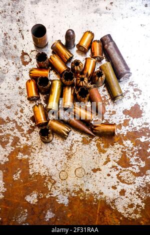 Mixed used gun bullets and cartridges, France Stock Photo - Alamy