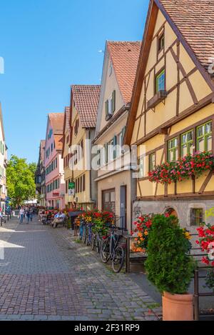 Tubingen, Germany, September 19, 2020: Colorful facades of houses ...