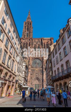 Strasbourg, France, September 21, 2020: People are strolling Kleber ...