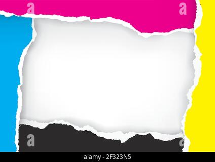 Ripped paper with print colors. Torn paper with colored splatters ...