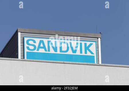 Logo Sandvik Tooling at the German headquarters in Duesseldorf, Swedish ...