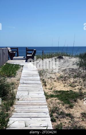 Wooden bench on an observation deck in the Goizueta Gardens of the ...