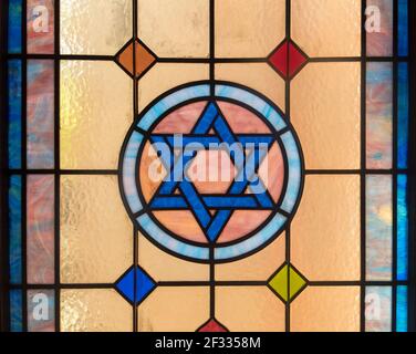 Stained-glass window with Star of David inside the Christ Church, an ...