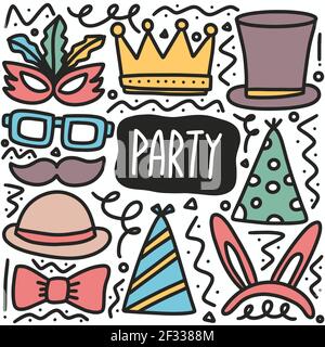 Hand drawn party doodle happy birthday party background. With air ...