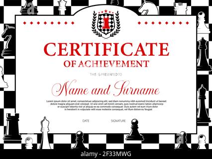 Chess tournament participation certificate, award diploma vector ...