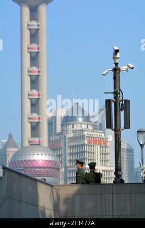 Chinese security cameras on the Bund in Shanghai, China. Covering 360 ...