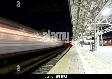 passenger platform at night (Belorussky railway station) -- is one of ...