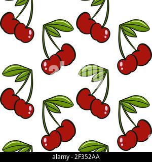 Cherry; berry; Sakura; fruit; seamless; pattern; decor; wrapping paper ...