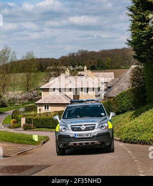 Northamptonshire, England, UK. 4x4 police car parked in a rural village ...