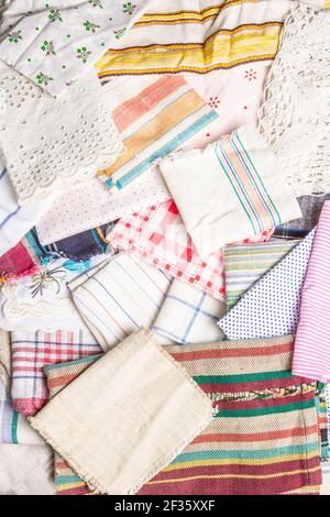 Collection of vintage textiles. Assorted different handkerchiefs from ...
