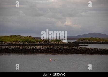 The view from Leverburgh port on Isle of Harris in the Outer Hebrides ...