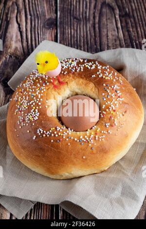 Spanish Easter cake. Traditional mona de pascua typical in Spain with ...