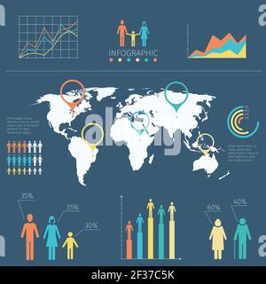 Demographics infographic. Population growth data analysis with people ...