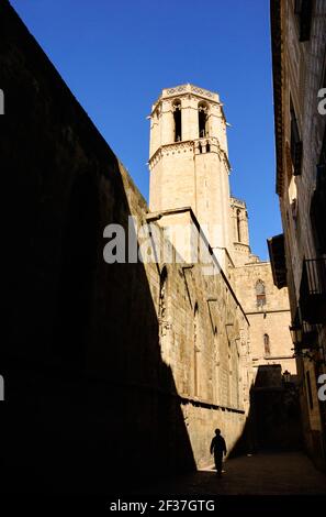 Lonely man figure walking near wild waving sea on coastline, north ...