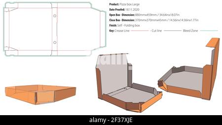 Pizza box large packaging template self lock die cut vector Stock ...