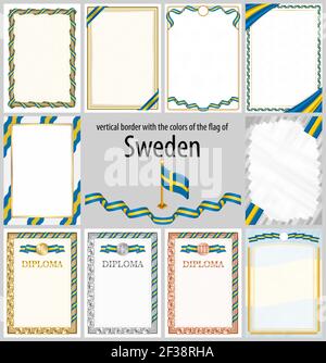 Vertical frame and border with colors of Sweden flag, template elements ...