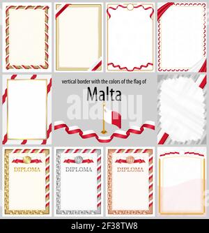 Vertical frame and border with colors of Malta flag, template elements ...