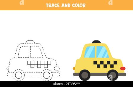 Tracing lines for kids with cartoon taxi, police car and fire engine ...