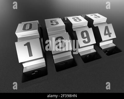 Metallic combination lock with four number. 3d illustration Stock Photo ...