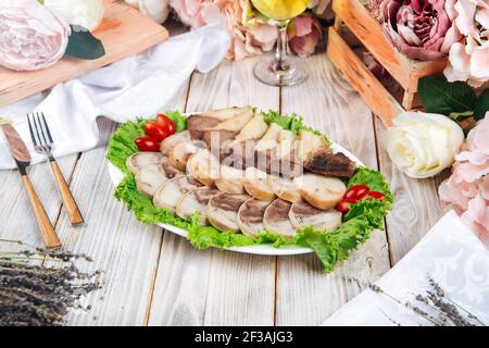 Sliced kazakh traditional horse meat sausages kazy Stock Photo - Alamy