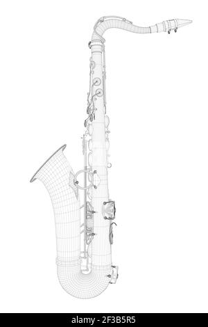 Detailed saxophone silhouette isolated on white background. Side view ...