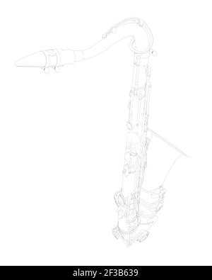 Detailed saxophone silhouette isolated on white background. Side view ...