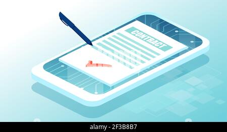 Electronic contract or digital signature concept in vector illustration ...