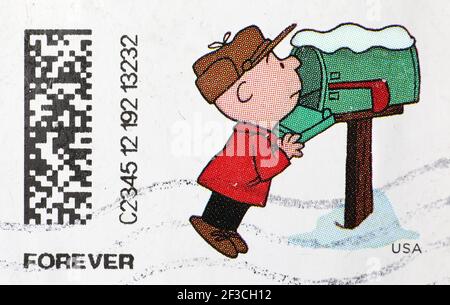 Charlie Brown checking the mailbox on postage stamp Stock Photo - Alamy
