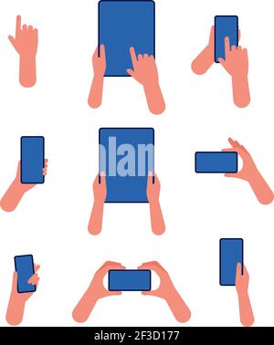 Hand gestures, touch smartphone holding pen set Stock Vector Image ...