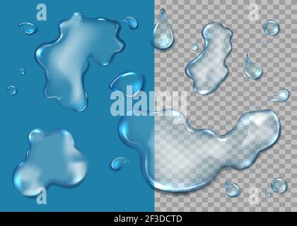Realistic water spill top view vector transparent background. Wet ...