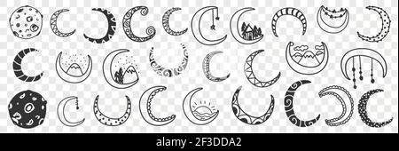 Hand drawn sketch of moon planet in black isolated on white background ...