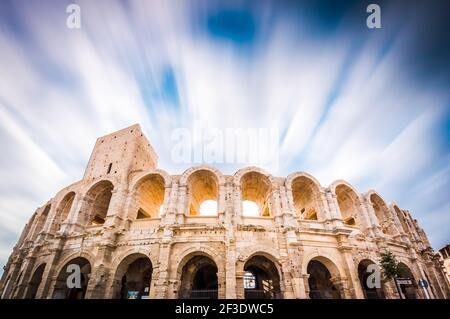 View of the arches of the Arles Coliseum Stock Photo - Alamy
