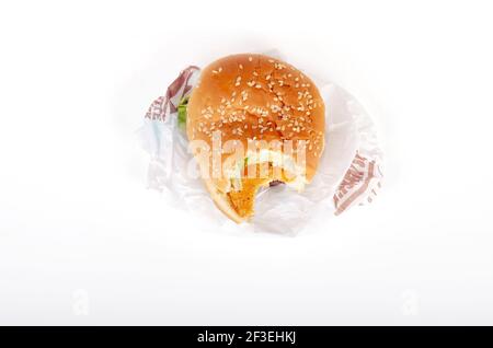 Burger King Chicken Jr. Sandwich on Wrapper Stock Photo - Alamy