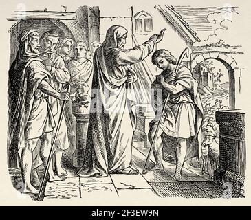 The young prophet Samuel, Old Testament, Old 19th century engraved ...