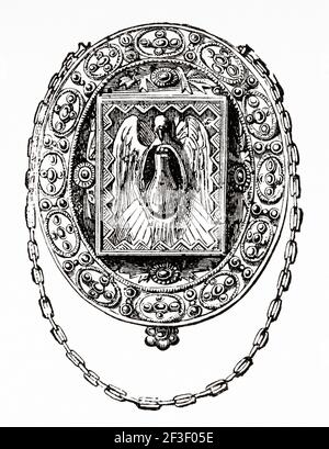 19th century illustration of the Holy Ampulla. It was a glass vial ...