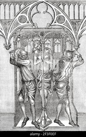 Bible Story Illustration of "Jesus Scourged" New Testament (Matthew 27: ...
